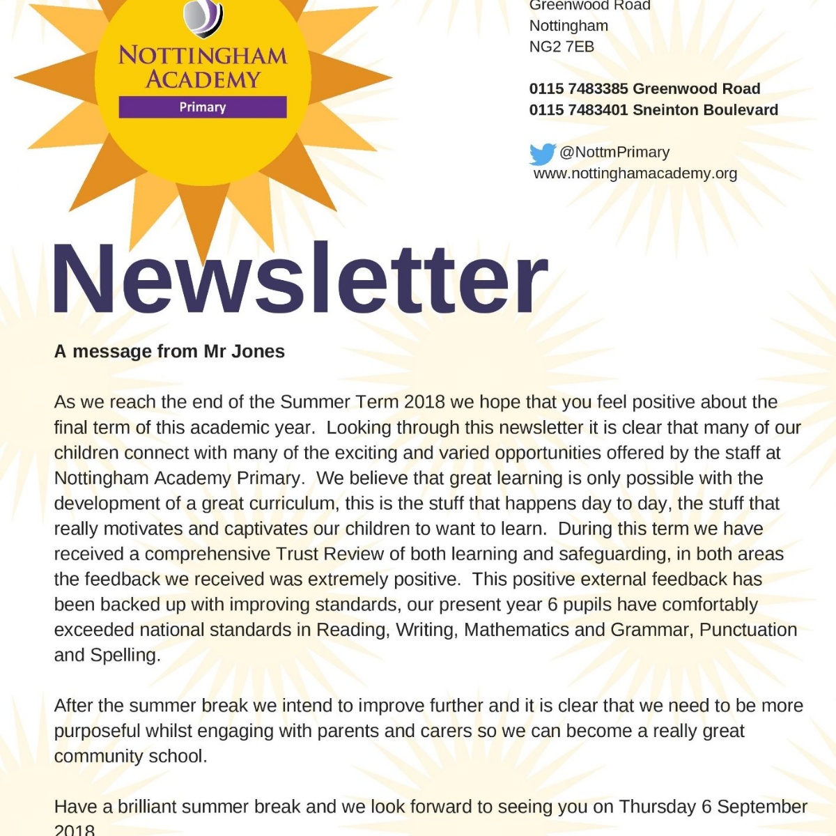 Nottingham Primary Academy - Summer Newsletter